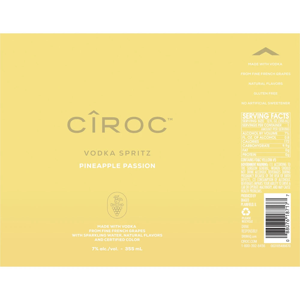 Ciroc Vodka Spritz Pineapple Passion 4pk Cans Sam Liquor Store